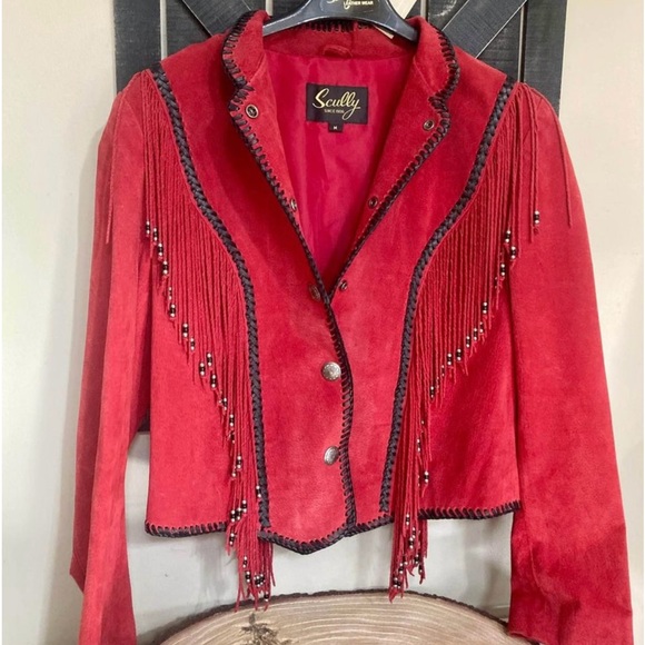 Scully | Jackets & Coats | Vintage Scully Red Suede Beaded Fringe ...